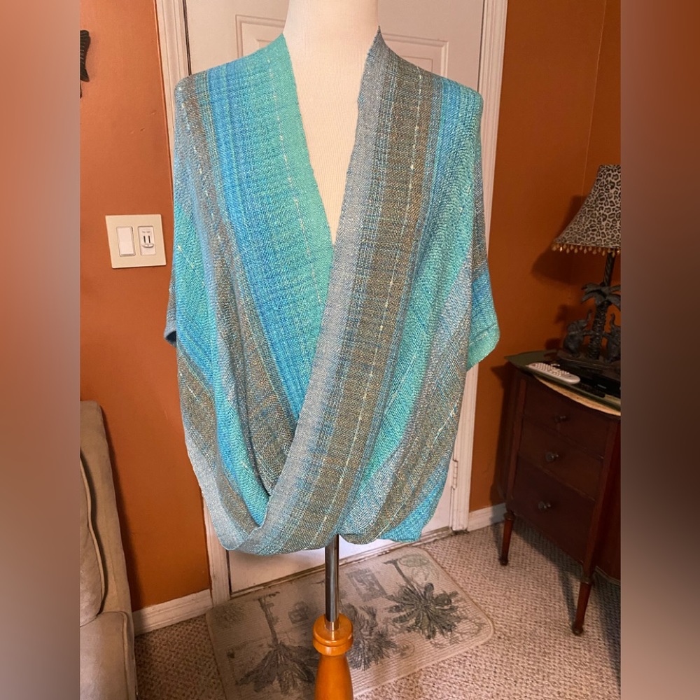 Turquoise Linen-Blend Shrug/Poncho ( Code101) - Gem